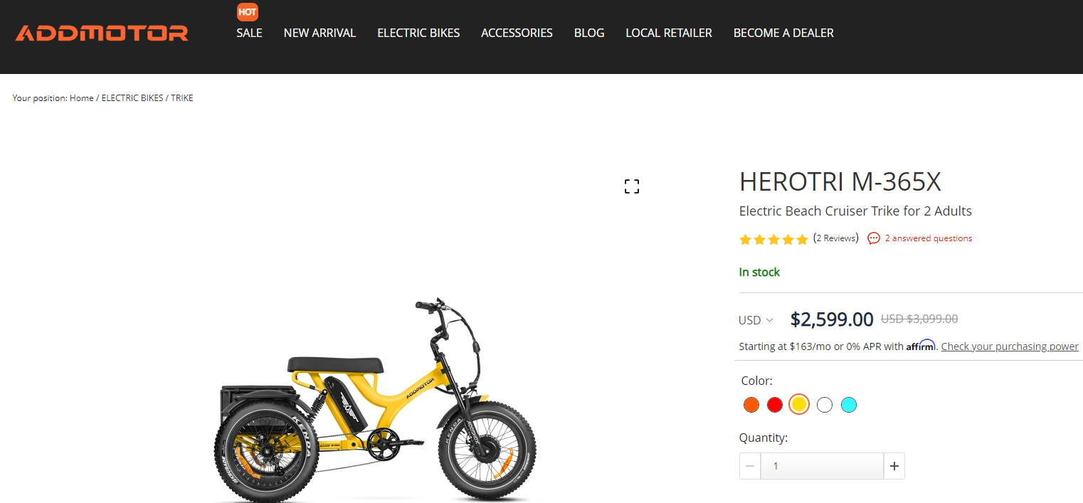 Rent Like New ADDMOTOR 2 Person Electric Trike - HEROTRI M-365X ...